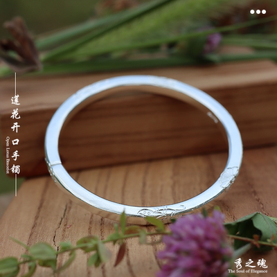 足银9999古法莲花闭口银手镯女