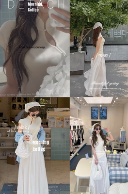 LISEYEN设计师款 chao薄chao细夏日款墨染霜华无袖白色设计感上衣