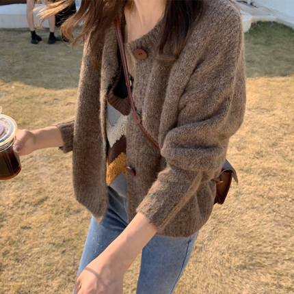 开衫针织毛衣女外穿2024年新款洋气韩版宽松慵懒风加厚上衣服外套