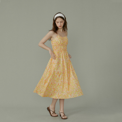 LLANO法式复古绑带吊带连衣裙