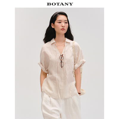 BOTANY30高档品质100色织条纹亚麻系带衬衫