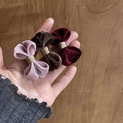 超精致酒红色丝绒蝴蝶结发夹脑勺顶夹子黑色刘海边夹韩国发饰