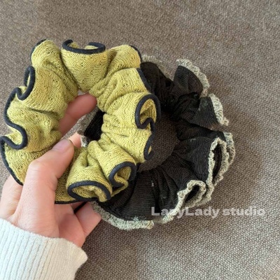 芥末黄绿显白色 针织棉麻发圈 小众不撞款ins风头花马尾发饰女