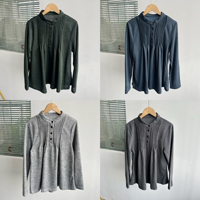 2Z-5纯色简约长袖舒适文艺风亲肤内搭外穿压褶休闲针织衫J25-6