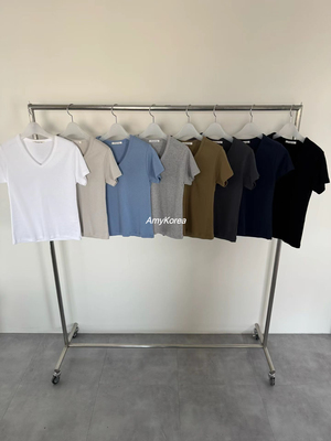 tempting Amy韩代 26早春 东大门 纯色v领 短袖t恤 修身百搭打底