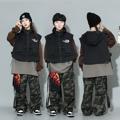速发少儿街舞潮服冬套装hipho哈出p马甲炸街孩爵士舞男孩元旦演嘻