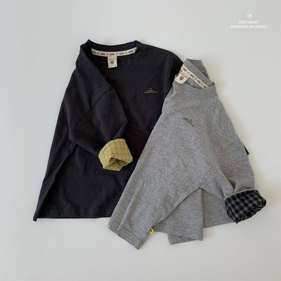 现货GOU韩国儿季纯棉长袖T恤撞色