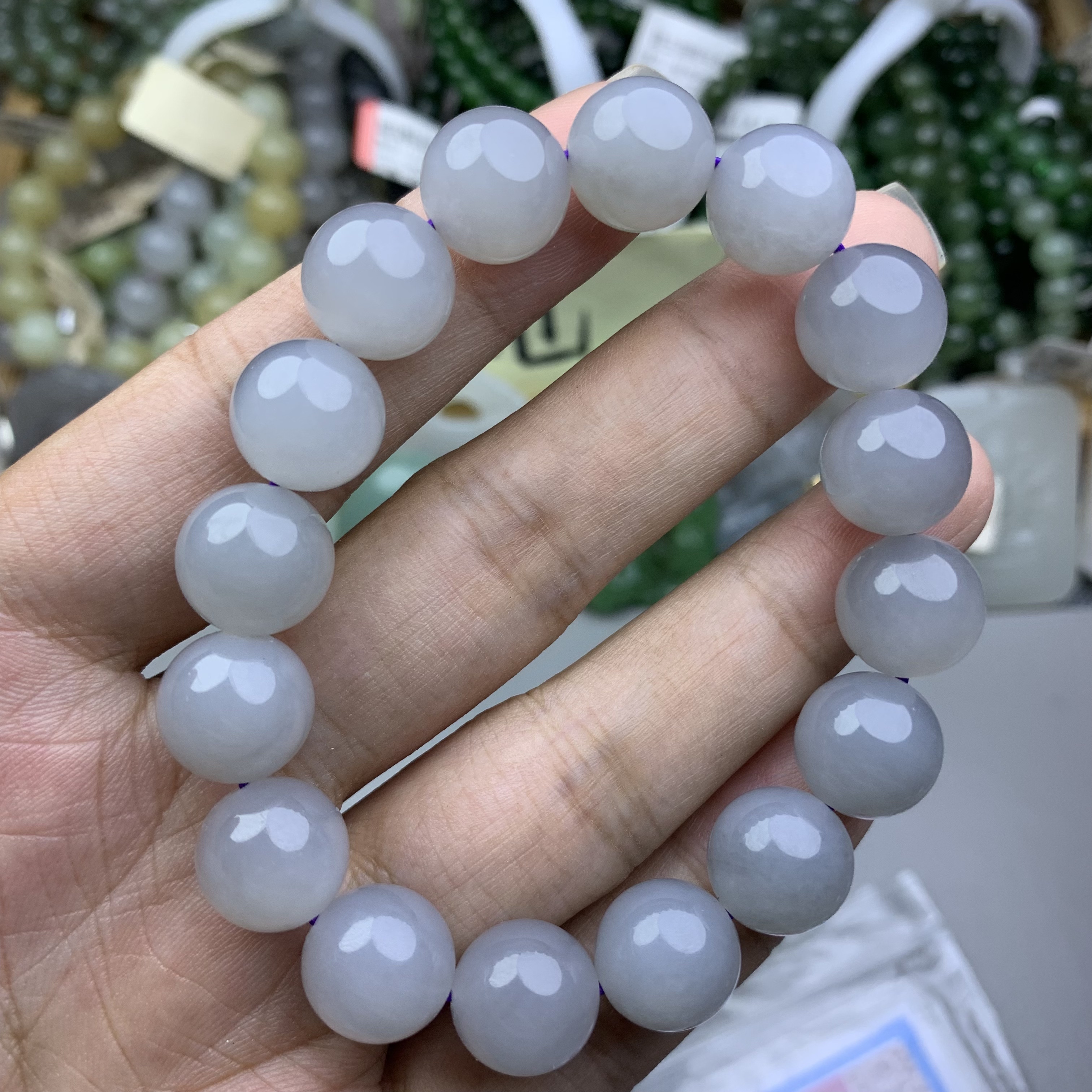 和田玉精品冰紫手串和田玉烟紫手串12mm