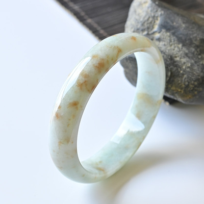 清仓天然A货翡翠手镯椭圆冰糯种飘红翡玉镯子52.5贵妃缅甸玉手镯