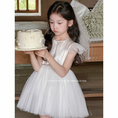YFY女童夏季白色生日礼服飞袖公主裙连衣裙六一蓬蓬裙周岁韩系