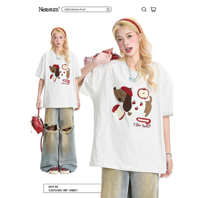 NERESUM美式减龄腊肠狗短袖T恤