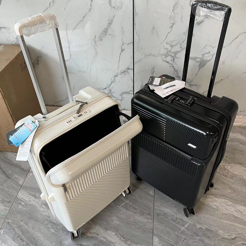 正品ANAcnel超静音行李箱女前置开口登机箱20寸小型USB充电拉杆箱_虎窝淘