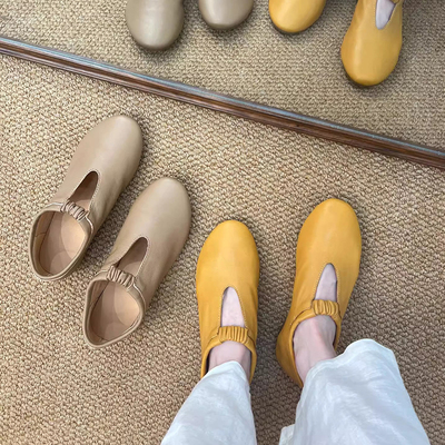 头层牛皮显瘦玛丽珍羊皮奶奶鞋女