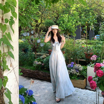 冰河世纪定制天丝挂脖长款连衣裙