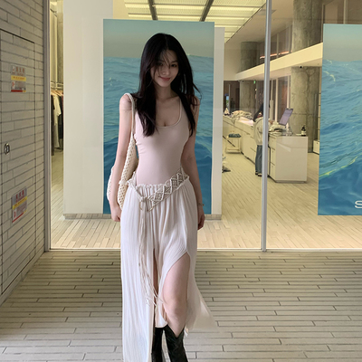 Lienni针织长款弹力吊带连衣裙女