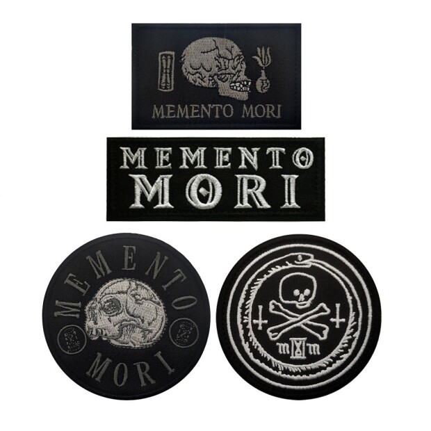 3D立体刺绣魔术贴章MEMENTO MORI骷髅纪念警告补丁背包贴章带毛面