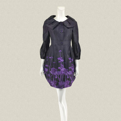 CYC 正品 拼色欧根纱提花八分袖娃娃领紫色女春秋中长外套 4639