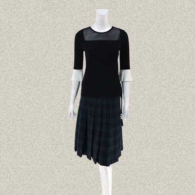 卡迪DL 正品 小性感喇叭袖黑白拼色女春夏弹力针织衫 C171Q01990