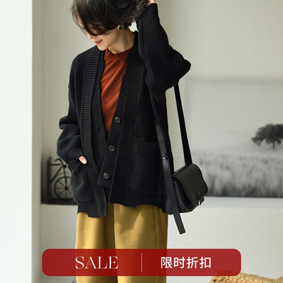 破洞做旧宽松假两件毛衣开衫外套