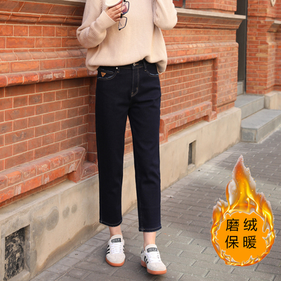 MiniBrand磨绒保暖九分牛仔裤女