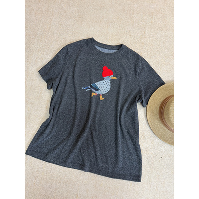 汉麻时尚简约卡通印花鸭子短袖T恤夏季百搭显瘦女装3606