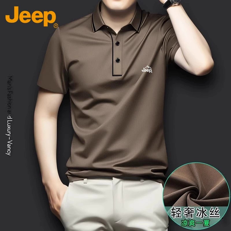Jeep吉普冰丝无痕短袖t恤男士上衣2026年夏季速干运动polo衫男薄R