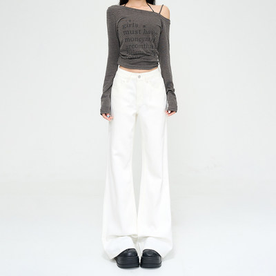 弄格白色牛仔裤女春季202