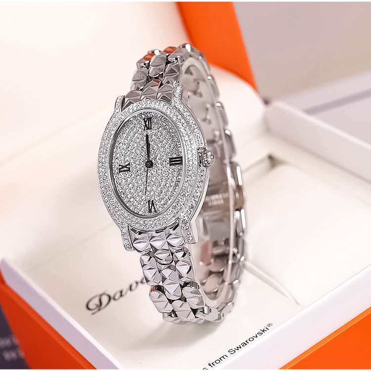 专柜正品蒂玮娜Davena满钻精致气质钢带女表轻奢石英手表时尚潮流_虎窝淘