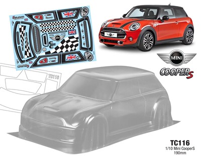 1/10宝马 Mini CooperS TC116 轴距258 宽190mm 透明PC 漂移车壳