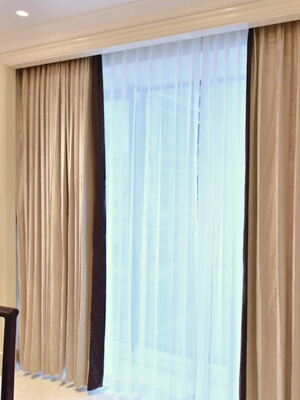 圣奇尼后现代素净色意大利丝绒轻奢撞色拼接窗帘定做订做简约布艺