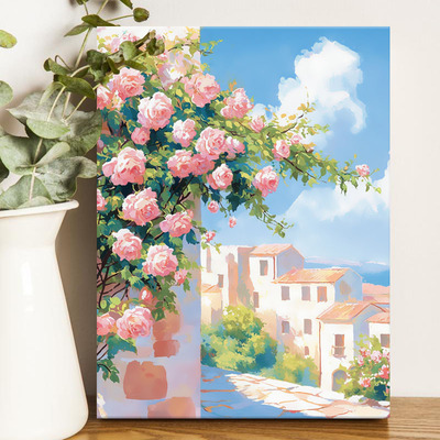 城墙花卉 遇见花开 数字油画diy浪漫风景治愈手工涂鸦填色装饰画