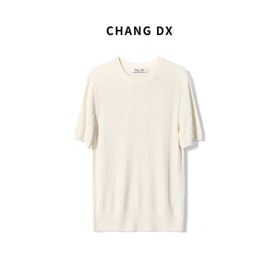 畅家ChangDX  真丝羊绒绞花针织短袖衫105
