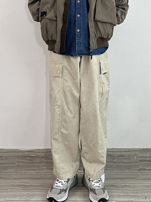 WHICHONE 日系春季复古工装裤口袋宽松阔腿休闲裤