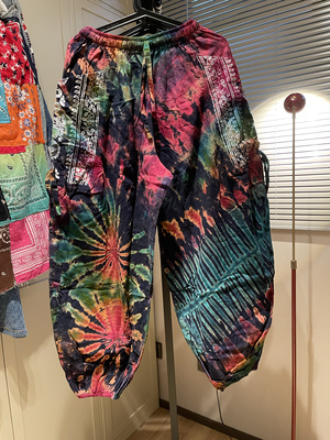 太美啦 彩虹版1号泰国艺术扎染纯棉阔腿长裤大口袋裤长102臀围130