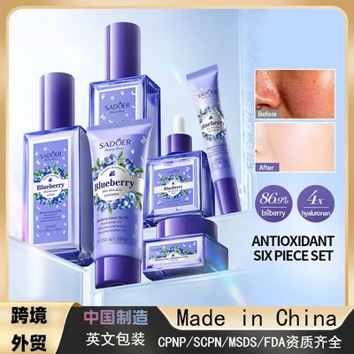 全英文SADOER蓝莓玻尿酸保湿六件套 补水护肤品套装跨境外贸