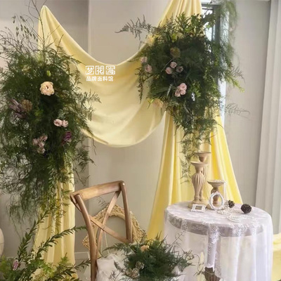 婚庆黄色橙色弹力布牛奶丝吊顶韩式背景布装饰布幔纱幔整卷布挂布