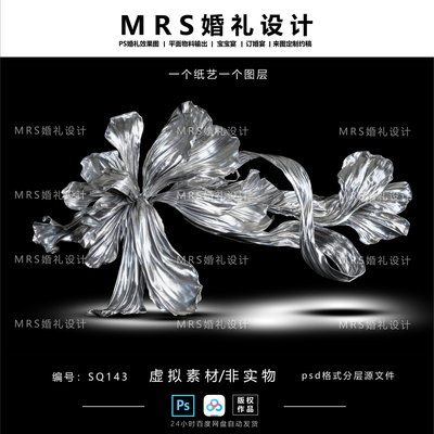 婚礼大型银色纸花纸艺设计SQ143 婚礼纸花效果图素材【MRS】