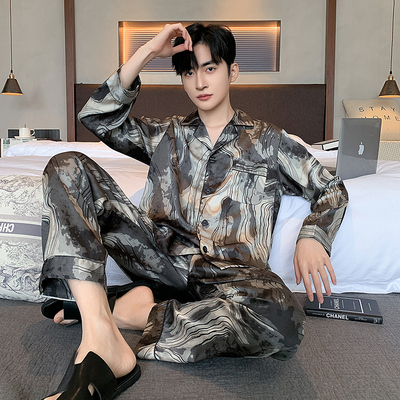 水墨风冰丝睡衣男薄款夏季
