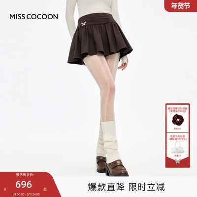 MISSCOCOON可可尼休闲裤短裤女2025秋冬新款巴恩风A字中高腰裙裤