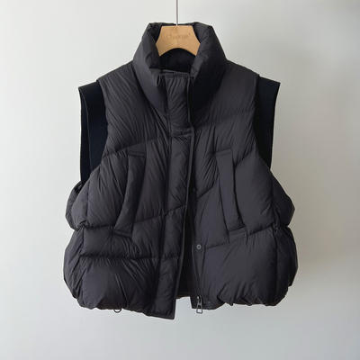 羽绒马甲女外穿2025冬季新款短款90白鸭绒立领无袖厚款宽松外套潮