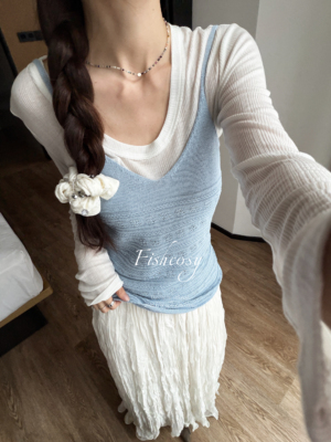 Fishcosy 韩国新品针织吊带 和纸纱叠穿背心 像P过一样修身显瘦