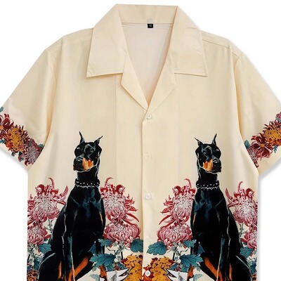 Bulldog Guard Dog Doberman Printed Casual Short Sleeves男款
