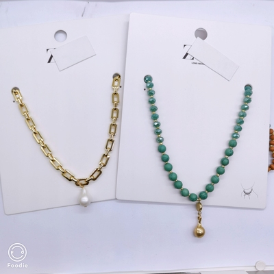 外贸原单H一700一6有卡Z家高端珍珠玻璃石头木头珠子夸张质感项链