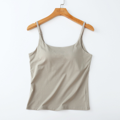 双U吊带背心女 性感U领 U型美背 带胸垫一体免穿文胸 肩带可调节