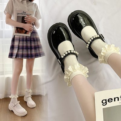 2025夏季法式复古英伦风JK小皮鞋子珍珠仙女一字带厚底玛丽珍单鞋