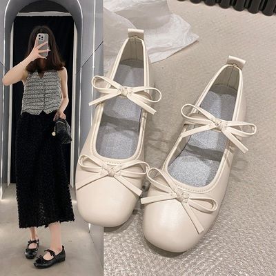 2026春夏季新款仙女风蝴蝶结方头玛丽珍鞋配裙子气质芭蕾浅口单鞋