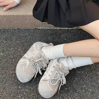 网红德训鞋女2026年春季厚底小白鞋女学生百搭板鞋拼色休闲运动鞋