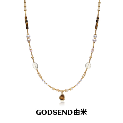 【徐若晗同款】Godsend由米丨虎眼石珍珠项链女款松石锁骨链颈链