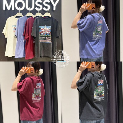 MOUSSY复古印花做旧宽松短袖T恤