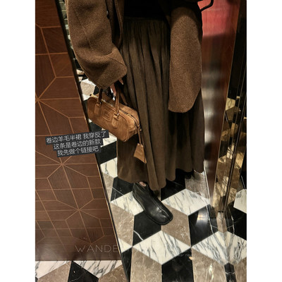 钱美西◆3米摆幅天丝羊毛16针双线加密立体卷边韩版半裙羊毛裙女